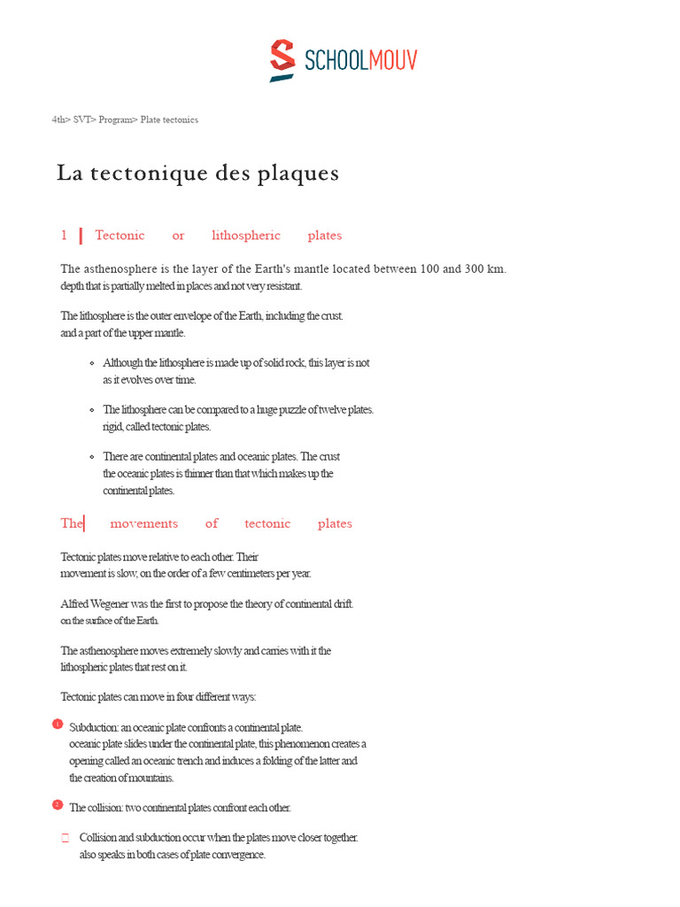 Plate Tectonics Revision Sheet | PDF