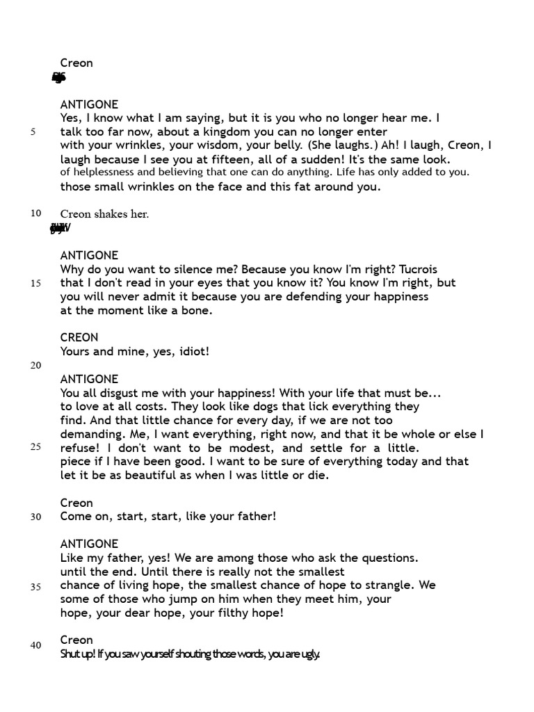 Antigone and Creon - Analytical Reading - Completed Table | PDF