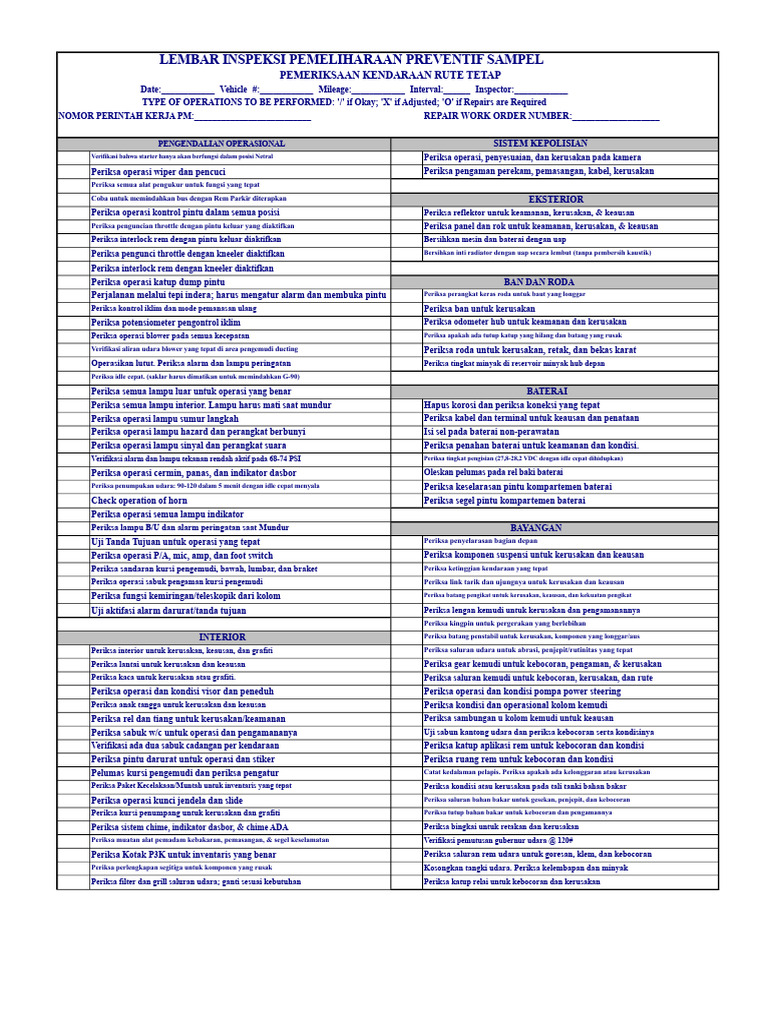 Lembar Inspeksi PM | PDF
