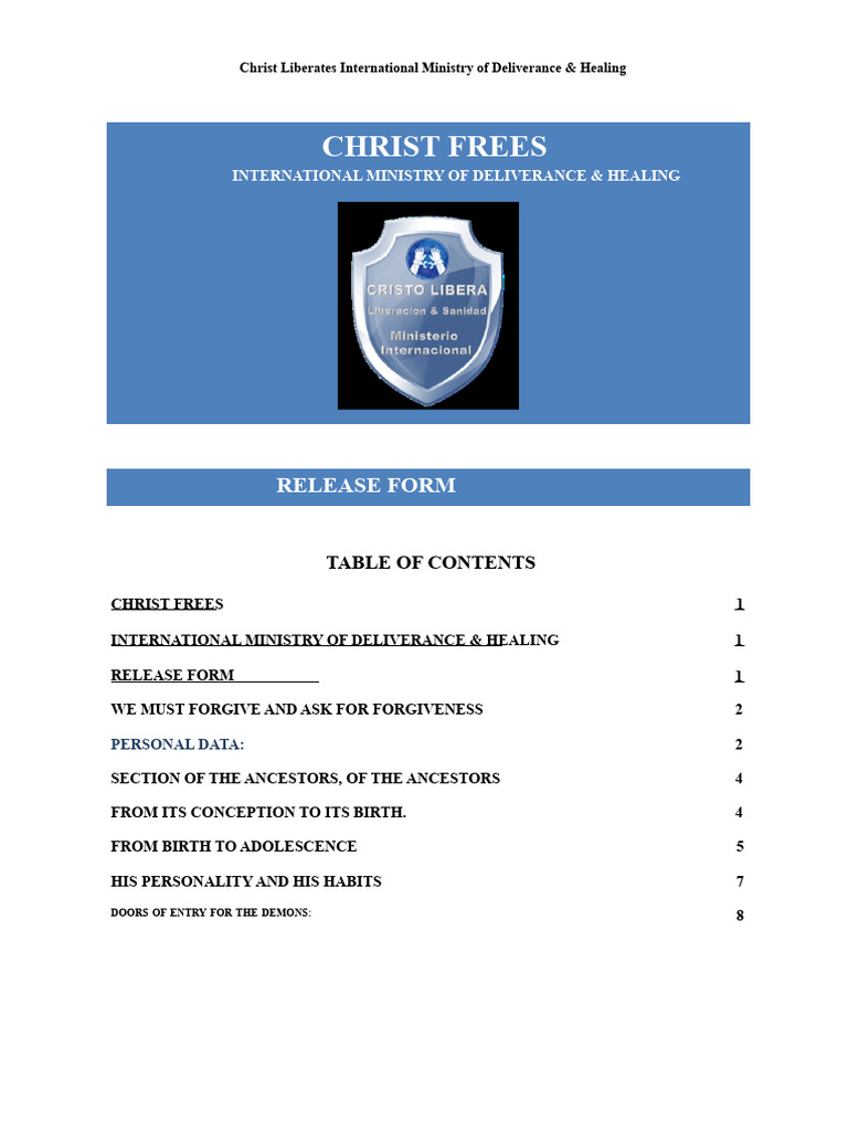 RELEASE FORM | PDF | Deliverance Ministry | Jesus