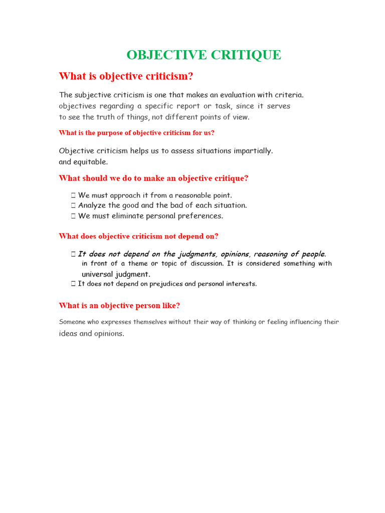 What Is Objective Criticism? | PDF