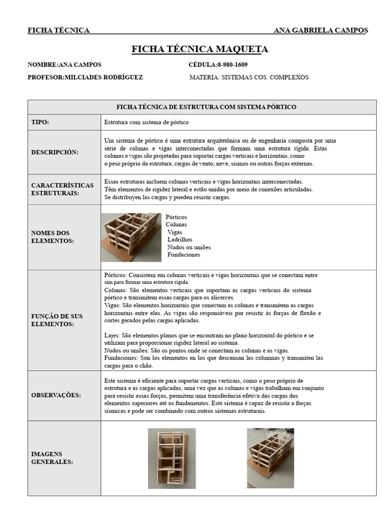 FICHA TÉCNICA MAQUETA FINAL | PDF | Viga | Coluna