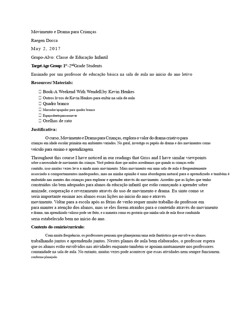Um Plano de Aula para Um Fim de Semana Com Wendell | PDF | Aprendizado ...