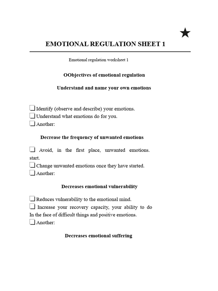Emotional Regulation Sheets 1-5 | PDF | Emotions | Emotional Self ...
