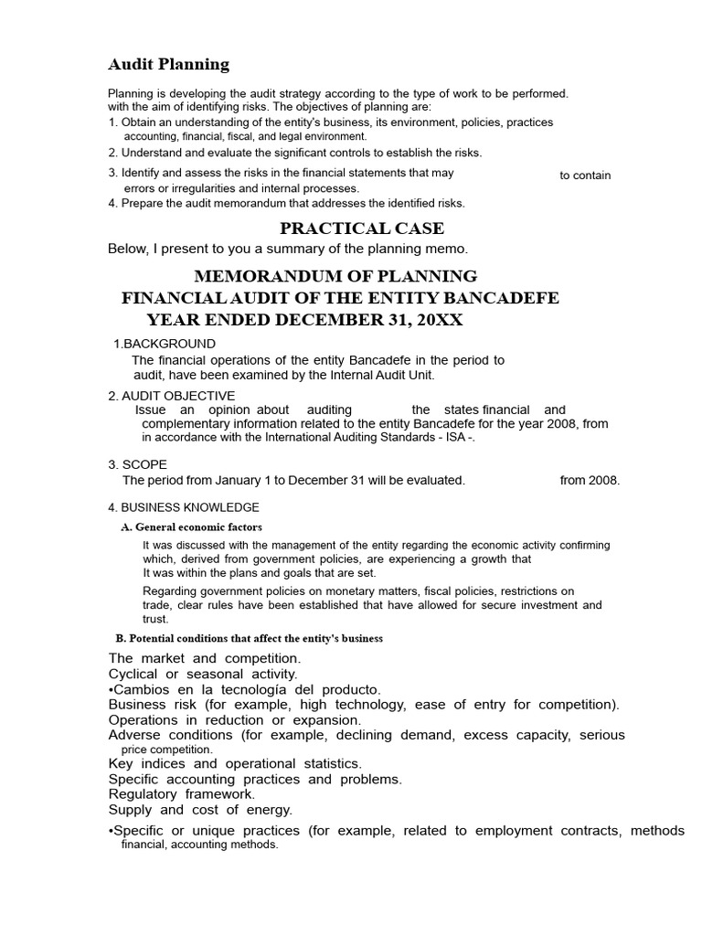 Audit Planning PRACTICAL CASE. | PDF | Audit | Banks