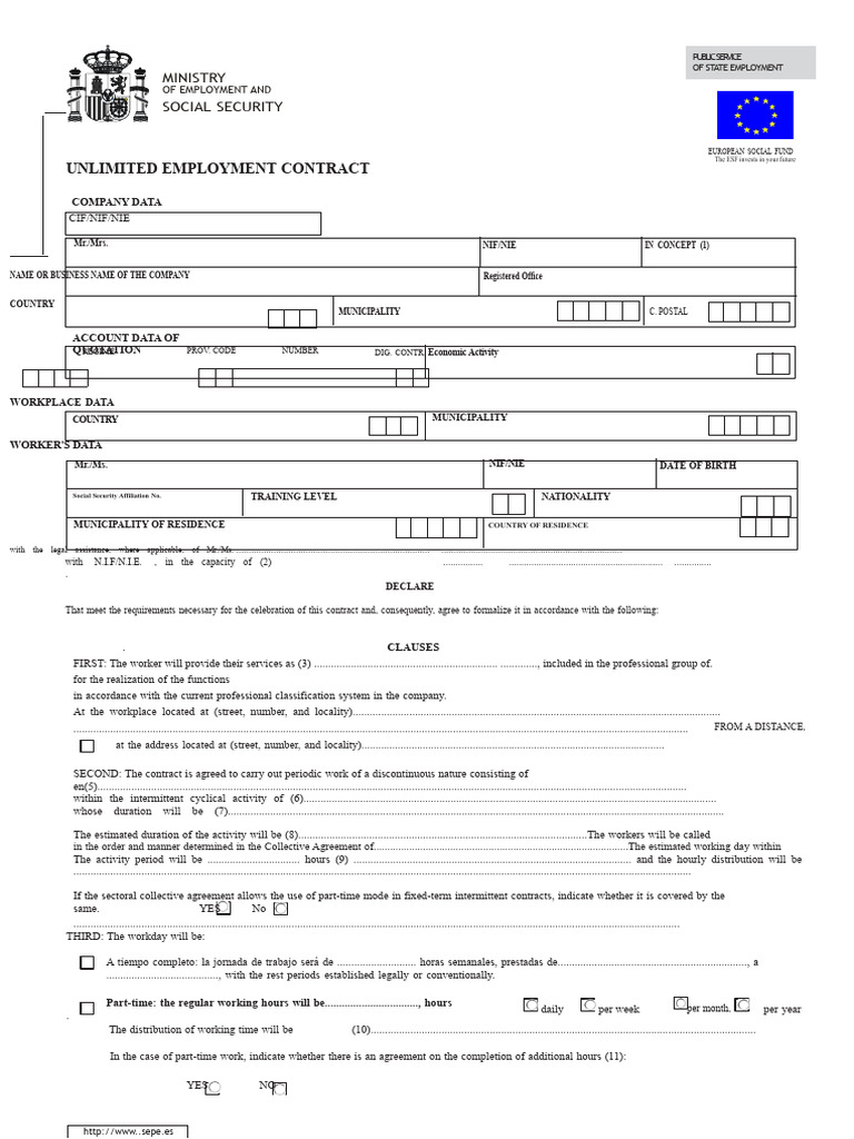 Permanent Contract Template | PDF | Employment | Social Security ...