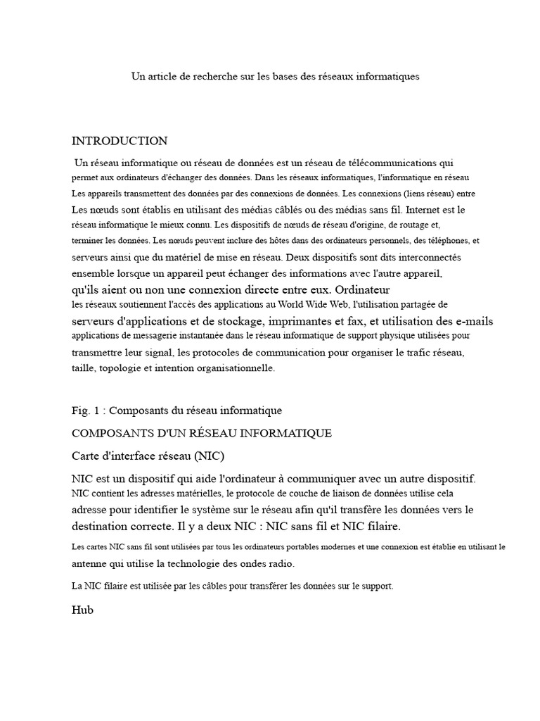 Un Article de Recherche Sur Les Bases Des Réseaux Informatiques | PDF ...