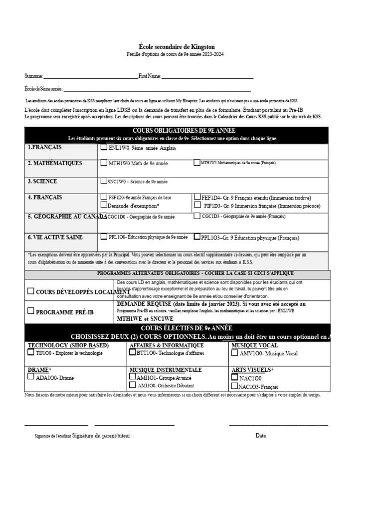 Options de cours 9e année KSS 2023-2024 | PDF