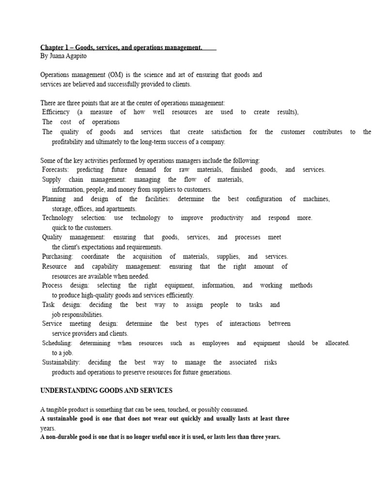 Operations Management Essentials | PDF | Operations Management | Goods