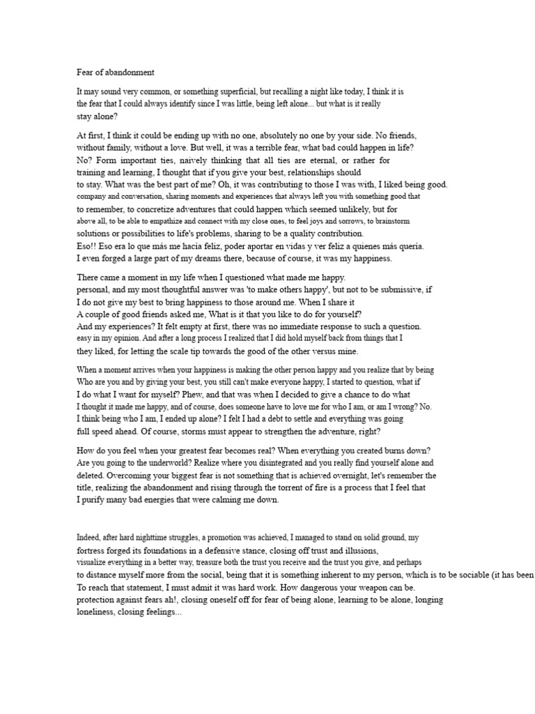 Fear of Abandonment | PDF | Psychological Concepts | Psychology