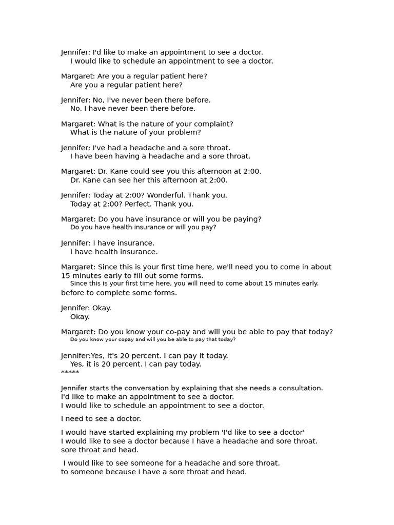 Dialogue in English Between Doctor and Patient | PDF | Emergency ...