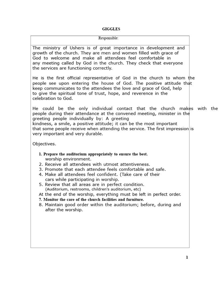 Ministry of Ushers | PDF | Disciplines | God