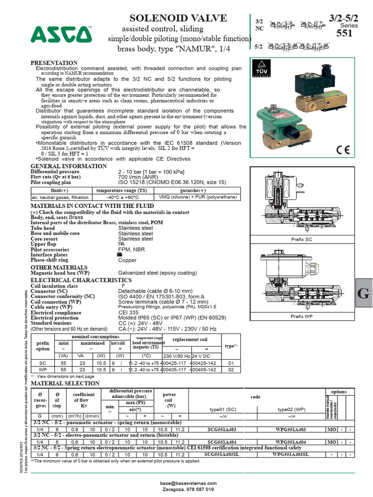 Series 551 Solenoid Valve Asco | PDF | Valve | Electrical Connector