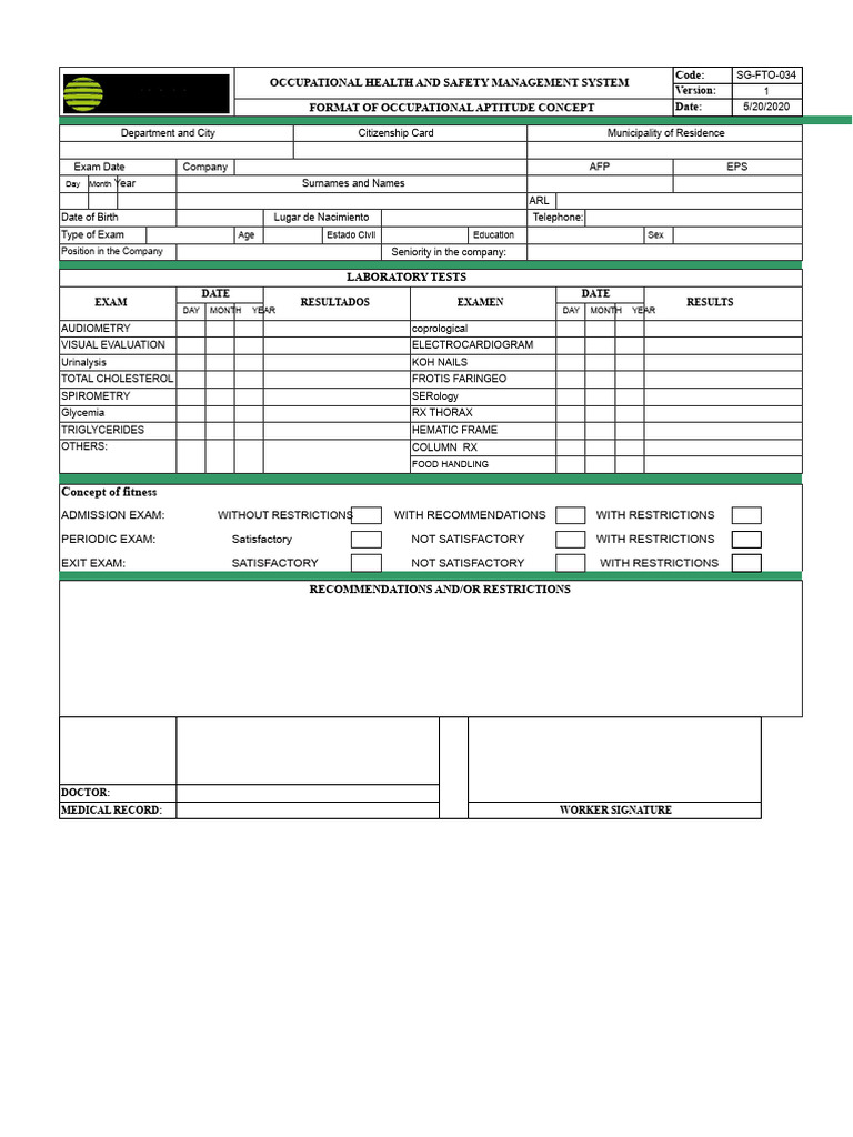 FORMAT CONCEPT OF OCCUPATIONAL FITNESS | PDF | Medicine | Health Care