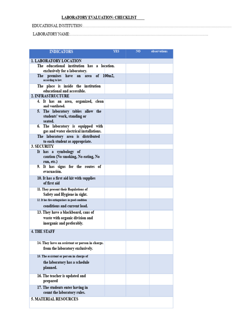 Laboratory Evaluation Checklist Guide | PDF