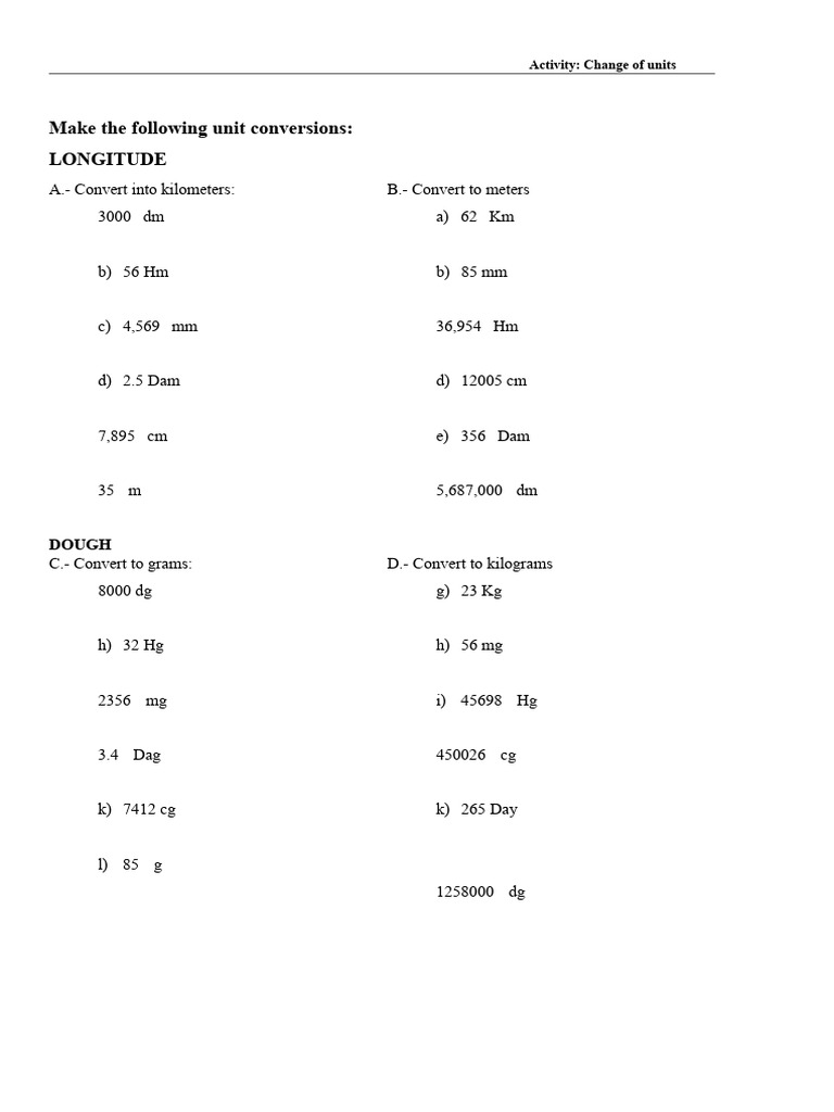 Unit Conversion Exercises: Length & Weight | PDF