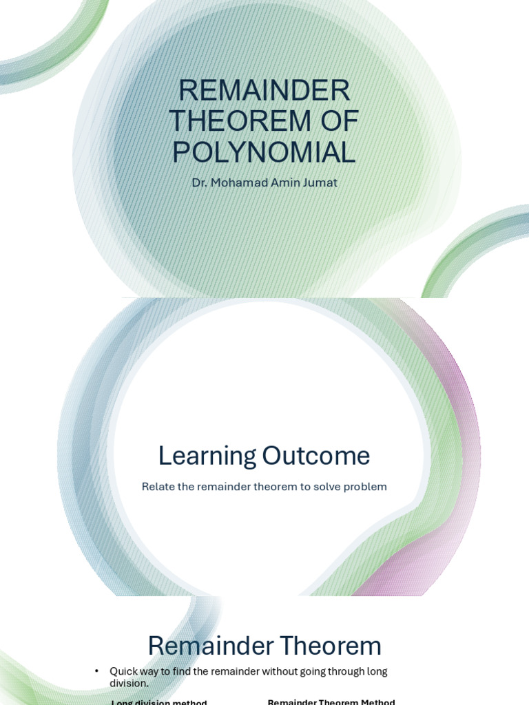 Remainder Theorem for Polynomials | PDF