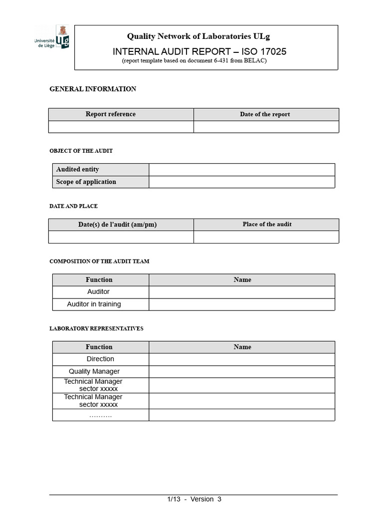ISO 17025 Internal Audit Report Template | PDF | Verification And ...