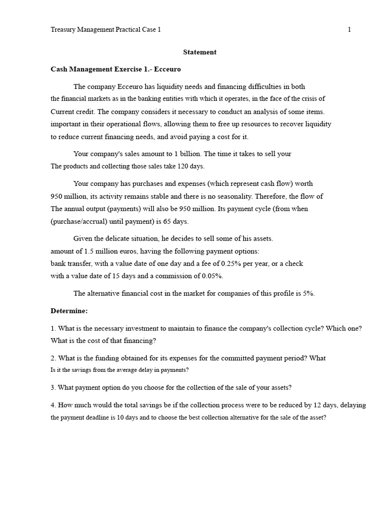 Statement of Practical Case 1 Treasury Management | PDF | Investing ...