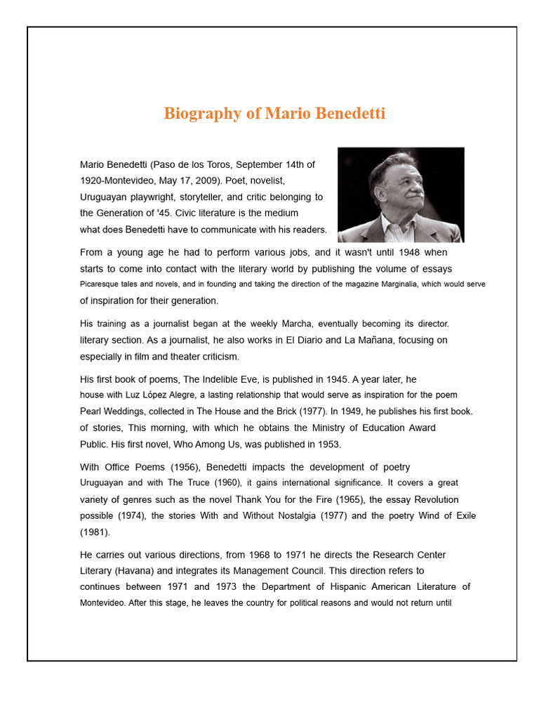 Biography of Mario Benedetti | PDF | Writing | Written Communication