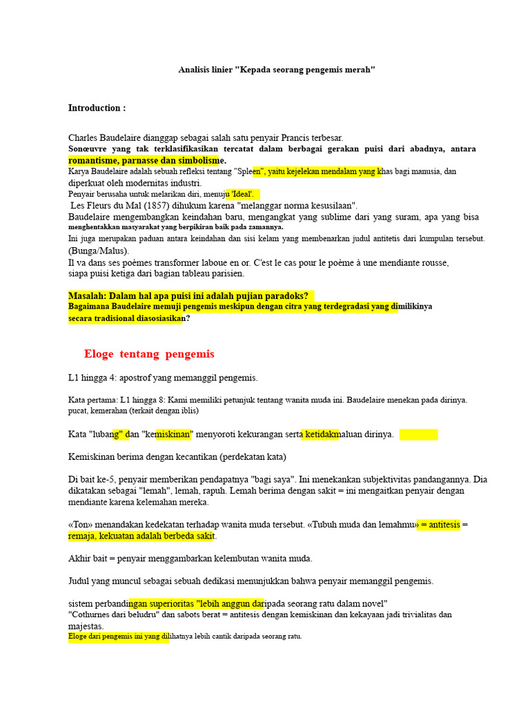 Analisis Linier Tentang Pengemis Rousse | PDF