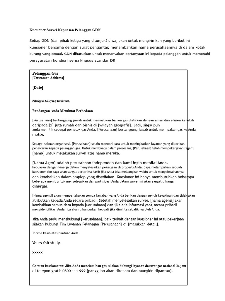 Kuesioner Survei Kepuasan Pelanggan (1) | PDF