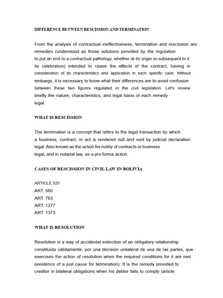Rescission vs. Termination Explained | PDF