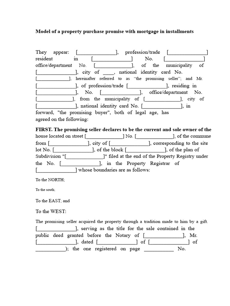 Model of Promise For A Property Sale On Credit With Mortgage | PDF ...