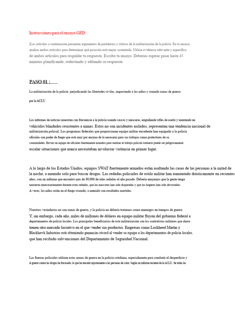 GED Ejemplo de Ensayo 1 | PDF | Policía | Ensayos