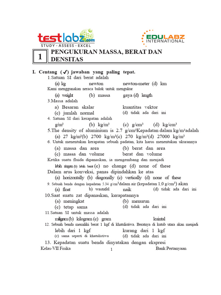 Pengukuran massa dan kerapatan QB | PDF