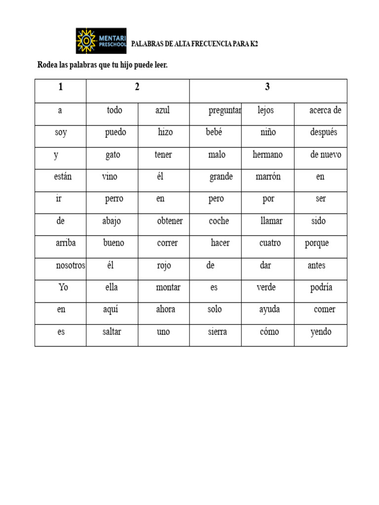 Listas de Palabras de Alta Frecuencia Por Nivel | PDF