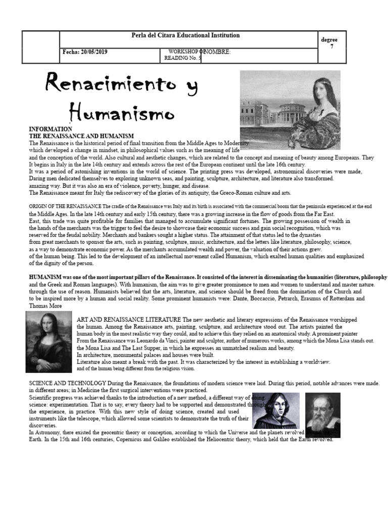 Renaissance and Humanism Grade 7 Workshop | PDF | Renaissance ...