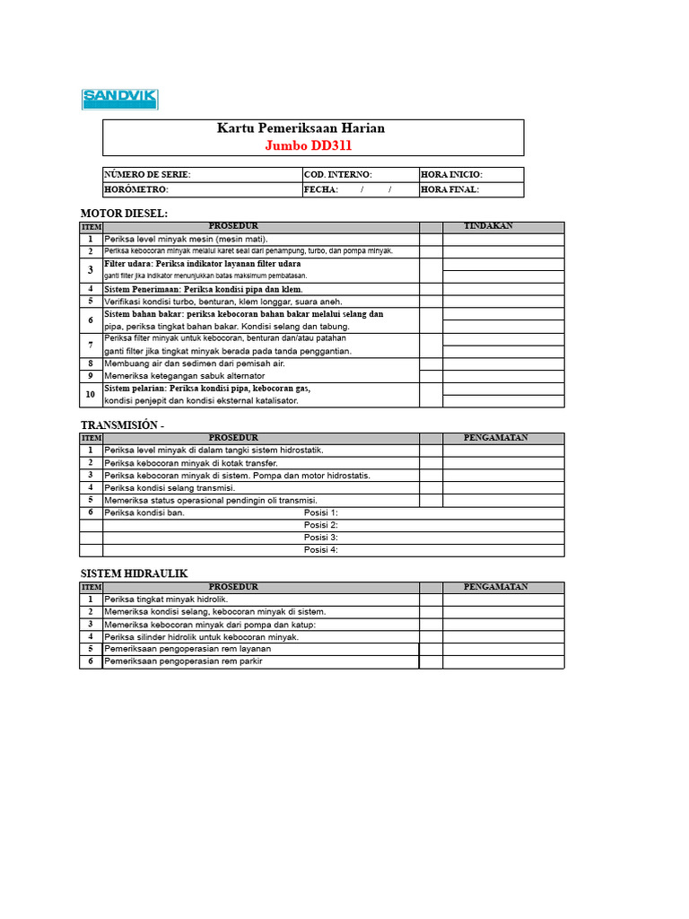 Checklist Dan Pemeliharaan. DD311 | PDF
