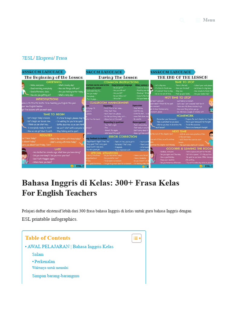 300+ Frasa Bahasa Inggris Kelas | PDF