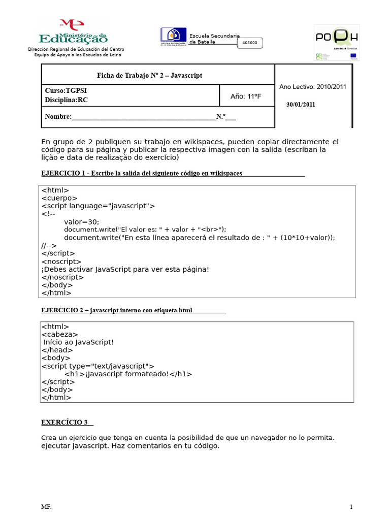 JavaScript: Ejercicios Prácticos | PDF