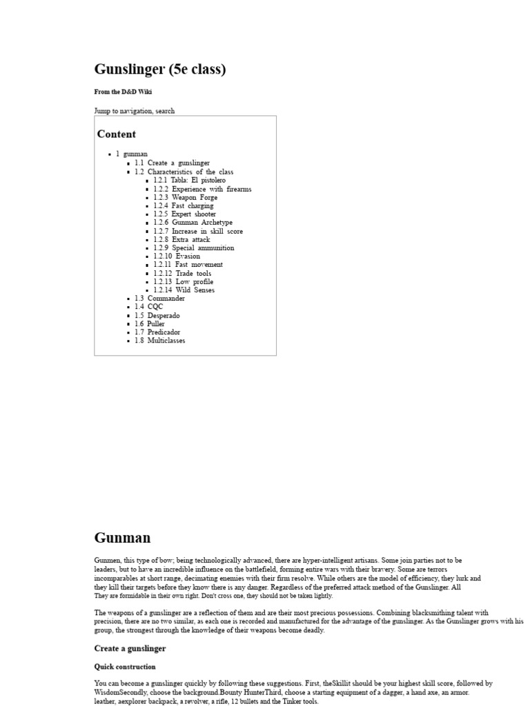 Gunslinger (5e Class) - D&D Wiki | PDF | Gunfighter