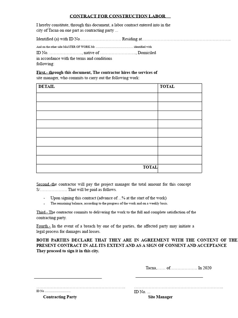 Contract For Construction Labor | PDF