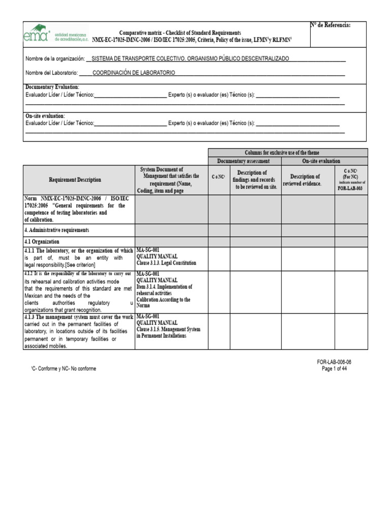 FOR-LAB-006 - Matrix - LV 17025 - Crit - Pol - Law - 06AIDA | PDF ...