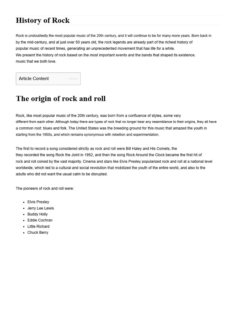 History of Rock and Roll, From Its Origin and Evolution | PDF | Rock ...