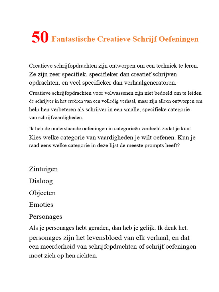 50 Fantastische Creatieve Schrijfopdrachten | PDF