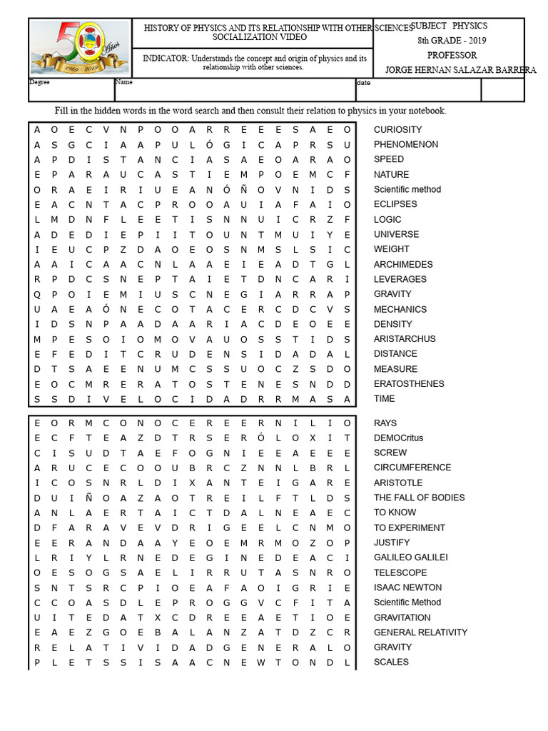 Word Search - History of Physics | PDF | Physics | Science