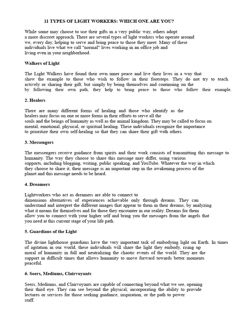 11 Types of Lightworkers | PDF | Dream | Spirituality