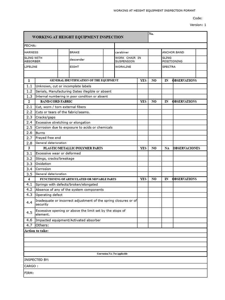 Inspection Format For Work at Height Equipment - DYM | PDF