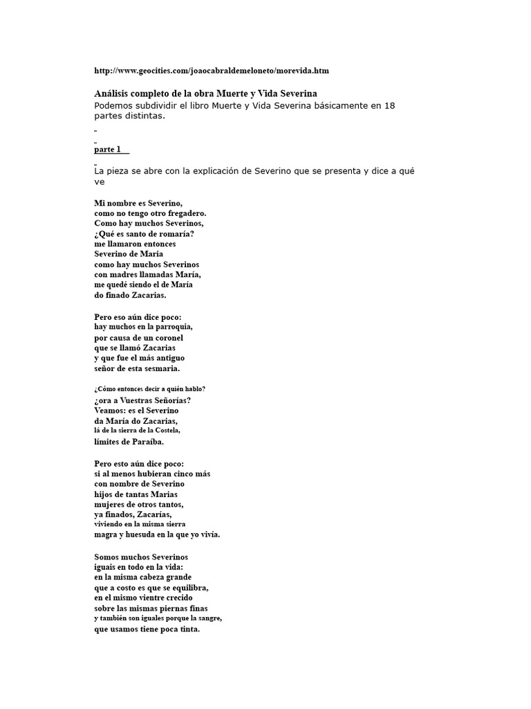 Análisis de "Muerte y Vida Severina" | PDF