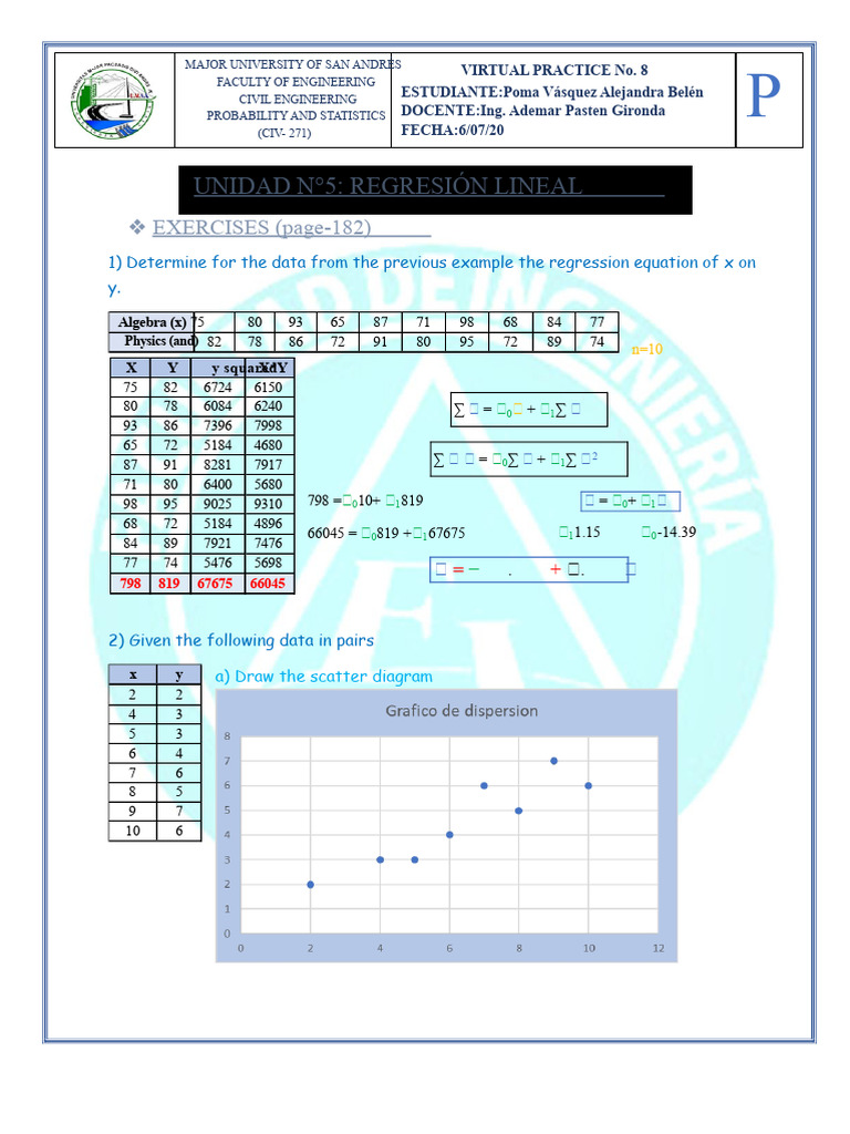 Linear Regression Practice Exercises | PDF | Linear Regression ...