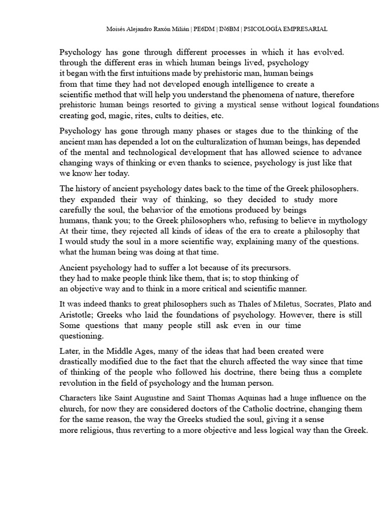 Synthesis On Psychology | PDF | Psychology | Ancient Greek Philosophy