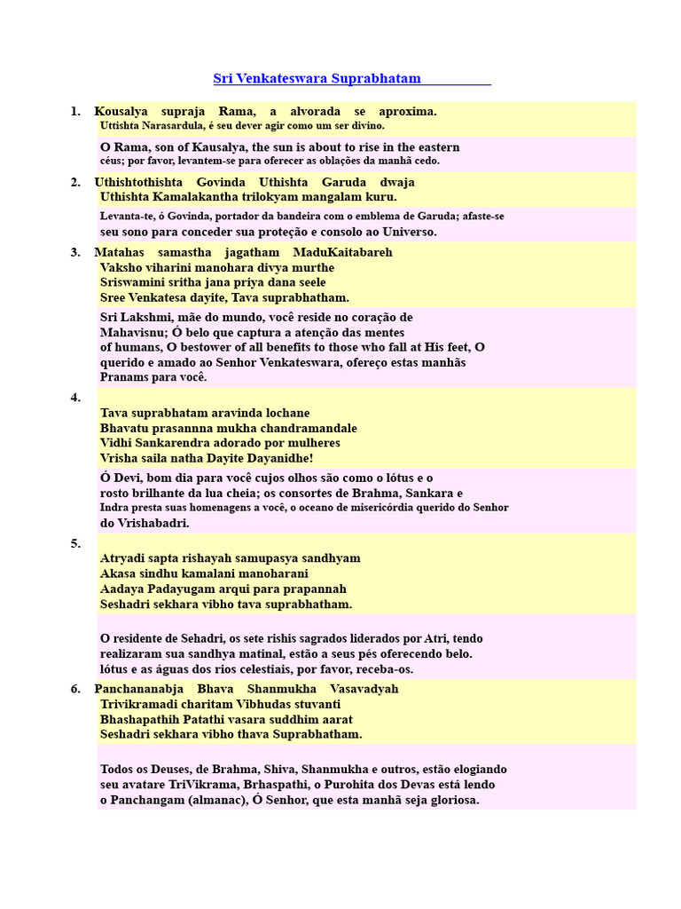 Suprabhatam: Oração Matinal a Venkateswara | PDF | Upanixade ...