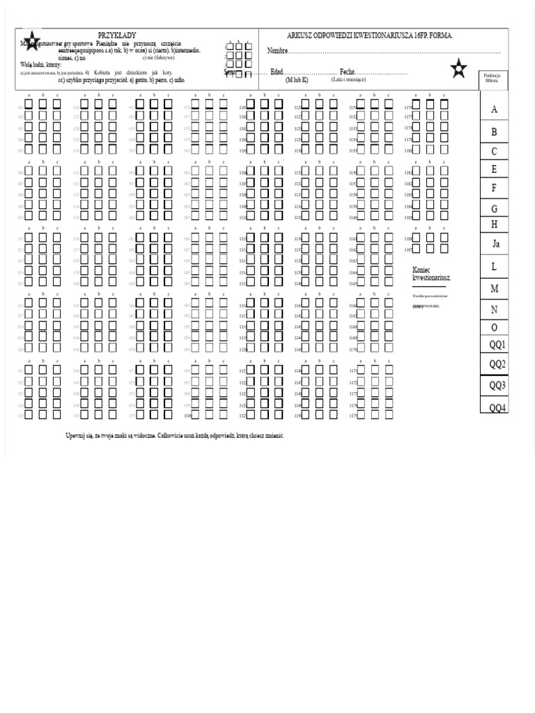 PDF Arkusz Odpowiedzi 16pf - Skompresowany | PDF