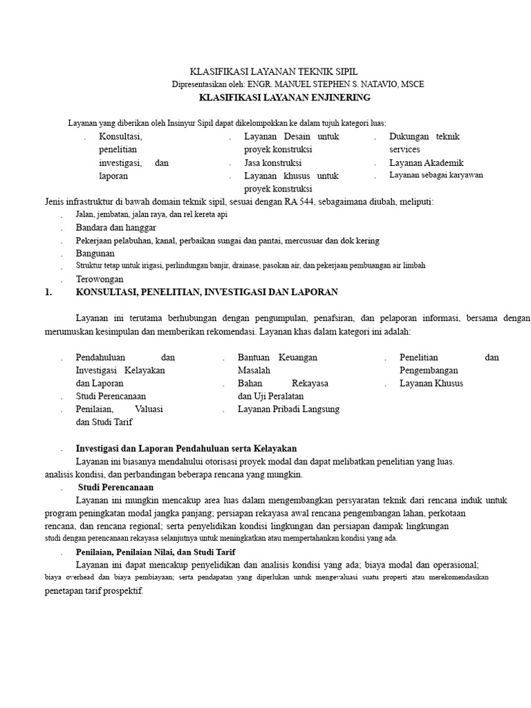 Lec2-Klasifikasi Layanan Teknik Sipil | PDF