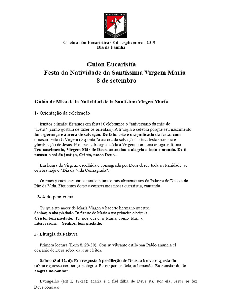 Eucaristia da Natividade de Maria | PDF | Maria, mãe de Jesus | Eucaristia